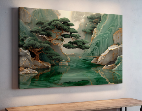 Jade Stillness Landscape Wall Art - Gallery Wrapped Canvas Print ...