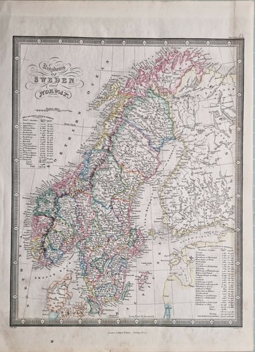 1872 HAND COLOURED MAP KINGDOM OF SWEDEN & NORWAY NORDLANDS FINMARK ...