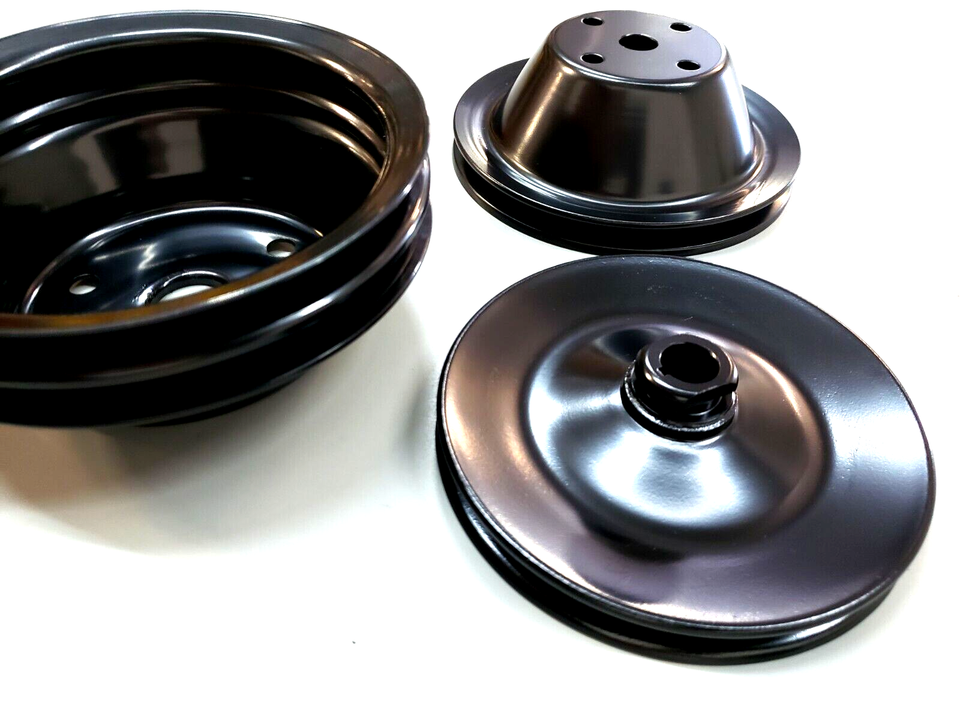 SB Chevy Long Water Pump Steel Pulley Kit SBC 1 Grove Upper 2 Grove ...