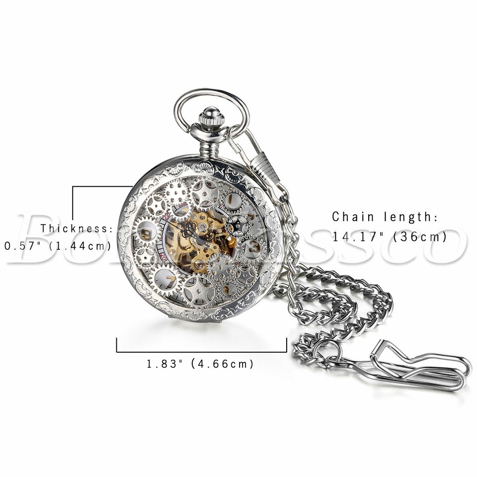 Skeleton Hand-Winding Mechanical Watch Mens Vintage Pocket Watches ...