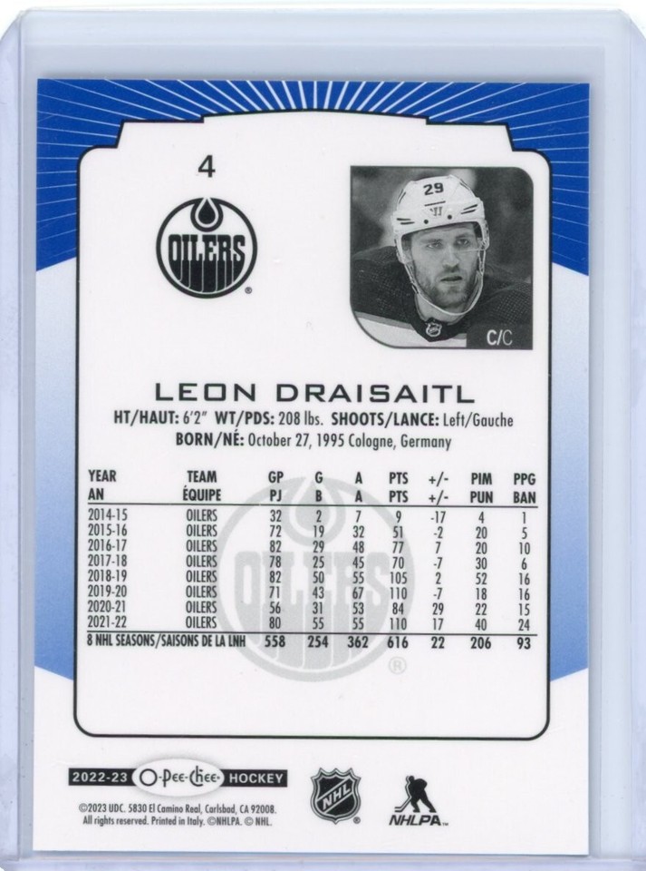 2022-23 O-Pee-Chee Leon Draisaitl Blue Border Parallel - Edmonton ...