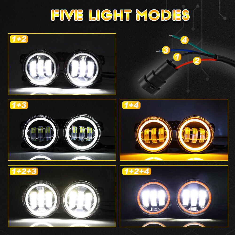 Fit Hummer H3 H3T 06-10 7" INCH Halo LED Headlight DRL & 4" Fog Lights ...