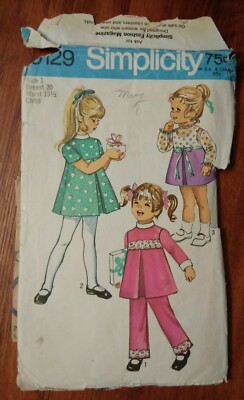 Vtg 1970 Simplicity Sewing Pattern 9129 Child Size 1 Dress & Pants ...