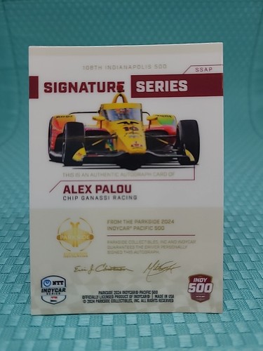 87/99 - 2024 Parkside Indycar Pacific Indy 500 Alex Palou Signature ...