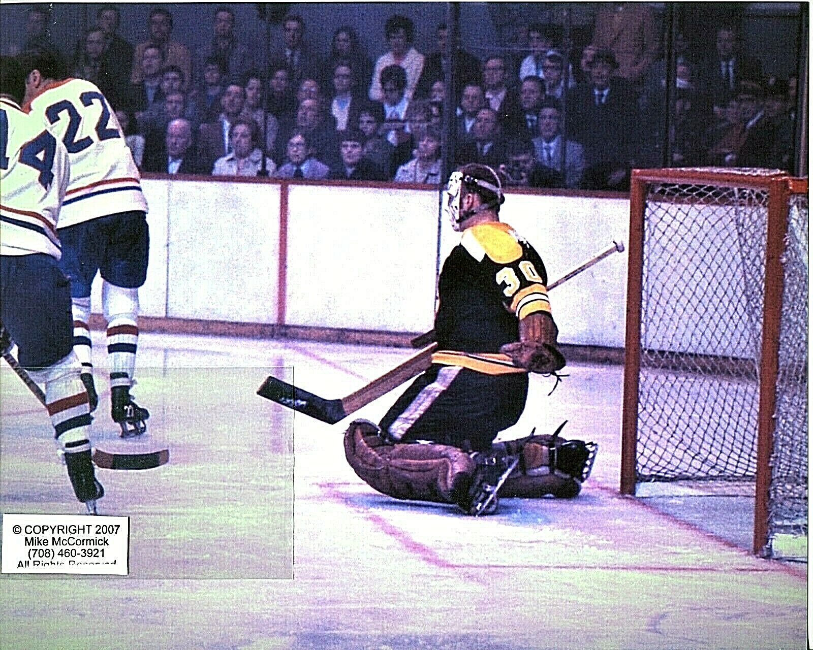 GERRY CHEEVERS Color Photo (c) in action HOF Boston Bruins #2 1965-80 ...