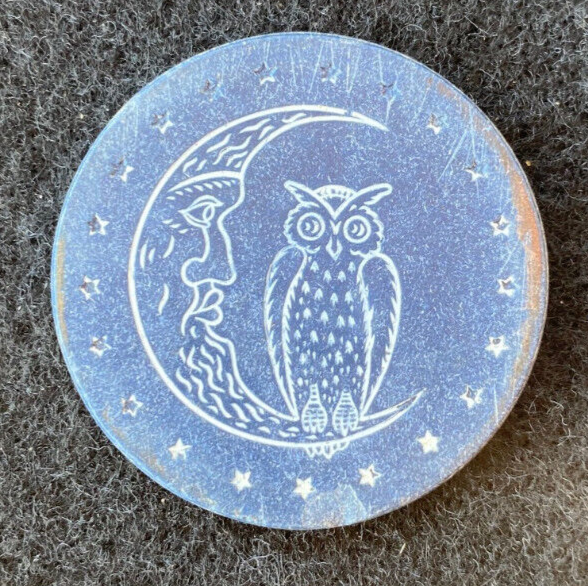 Blue Antique Owl Moon Stars Poker Chip Clay Vintage Rare Old Gambling ...