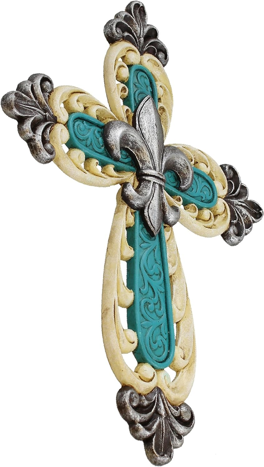 Ornate Fleur De Lis Layered Wall Cross Decorative Scrolly Details ...