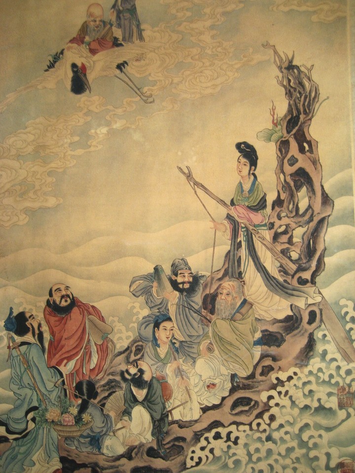 Old Chinese Antique painting scroll on Rice Paper Eight Immortal By ...