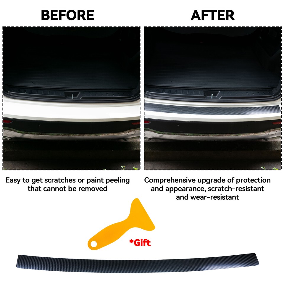 Car Rear Boot Bumper Sill Carbon Fiber Protector Plate Trim Strip Cover ...