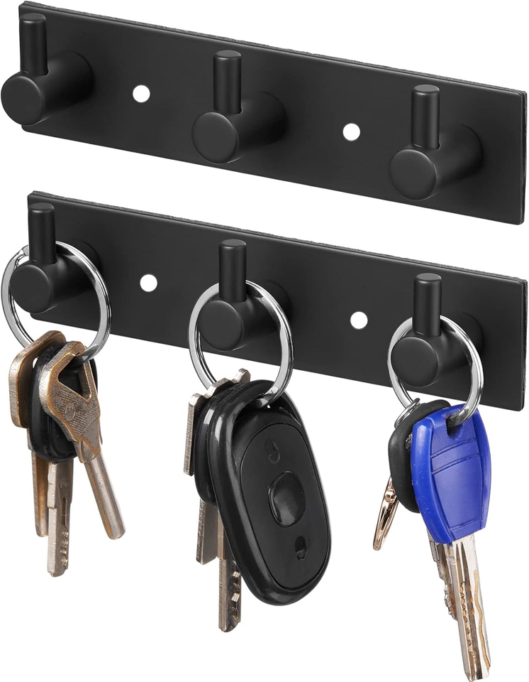 Stainless Steel Key Holder Set of 2 - Modern 3 Hook Hanger in Black | eBay