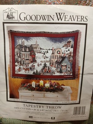 Vintage Goodwin Weavers Christmas Winter Church 46x67 Tapestry Throw ...