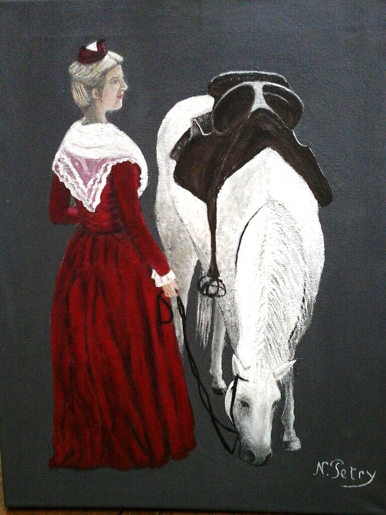 TABLEAU ARLESIENNE CHEVAL CAMARGUAIS peinture acrylique sur toile N ...