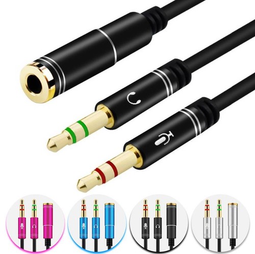 AUX 3.5mm Stereo Mic Splitter Cable Female to Male Headphone Microphone ...