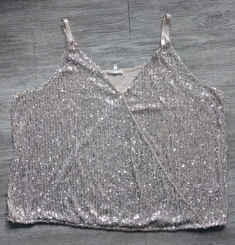 Maurices Womens Size 2X Silver/Beige Sequin Faux Wrap Tank Adjustable ...