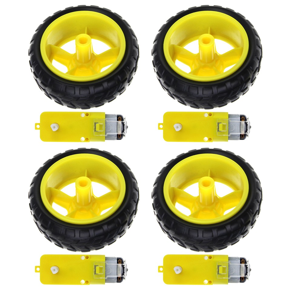 4Pcs DC 3V/5V/6V Smart Car Robot Plastic Tire Wheel With Gear Motor For ...