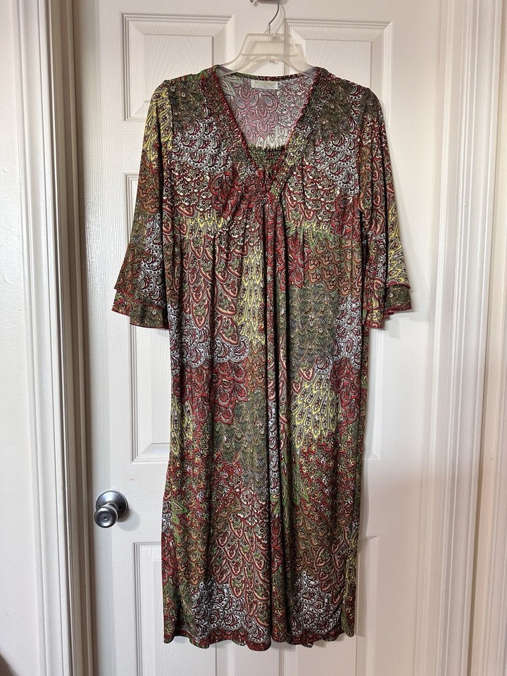 Seven Islands Women’s MuMu Dress Red Print Sz 1X Swingy Flowy Floral ...