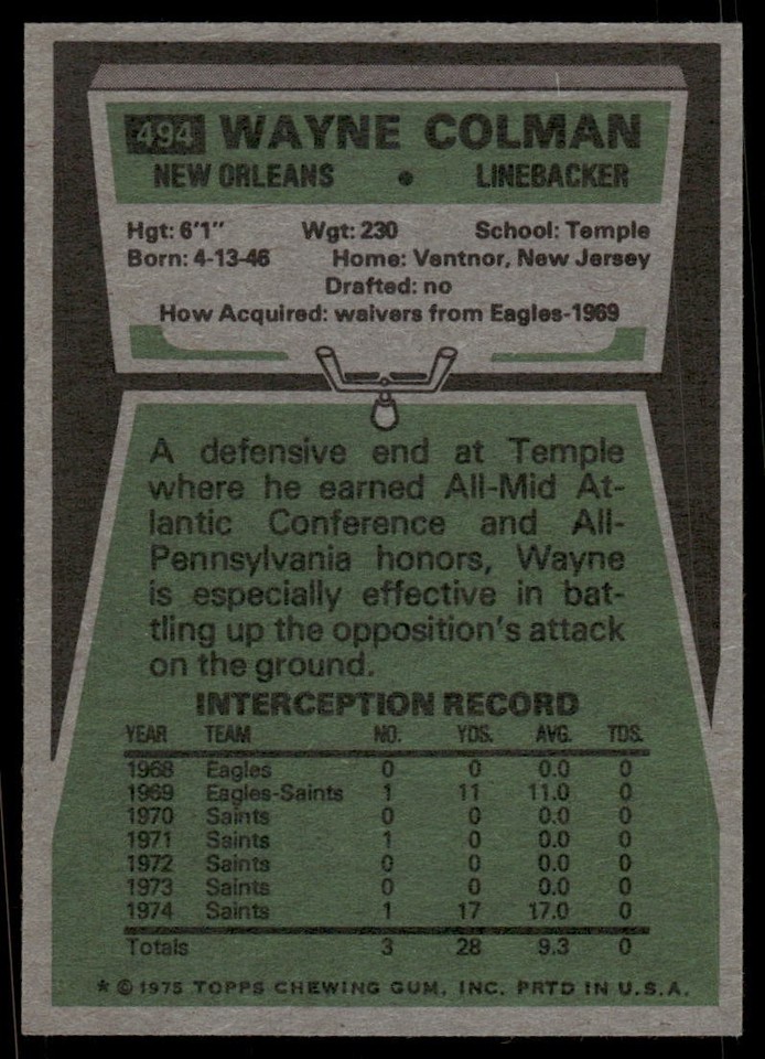 1975 Topps #494 Wayne Colman | eBay