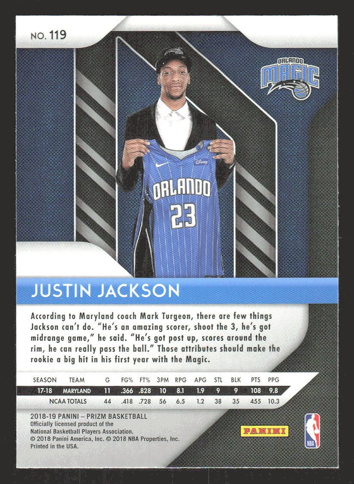 2018 Panini Prizm #119 Justin Jackson Orlando Magic 35% Off 4+ Items | eBay