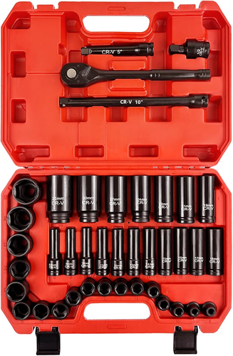 1/2" Drive Impact Socket Set, 40Pcs Metric Socket Wrench Set (8-32Mm ...