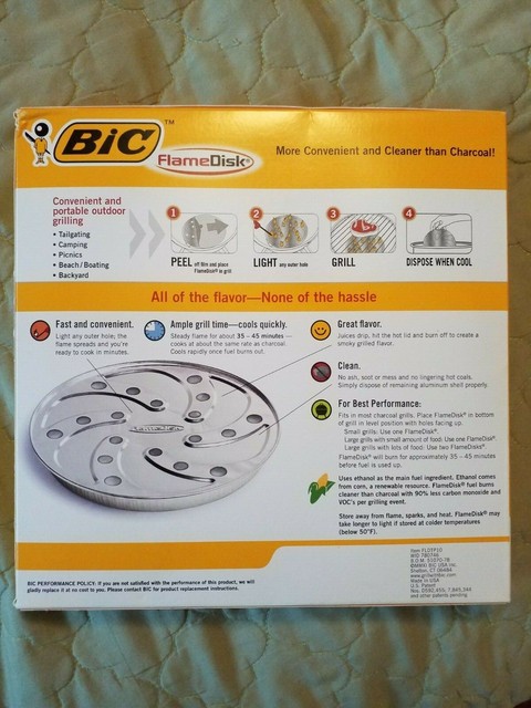 2 BIC FlameDisk Portable Outdoor Grilling Simple Flame Disk Charcoal ...