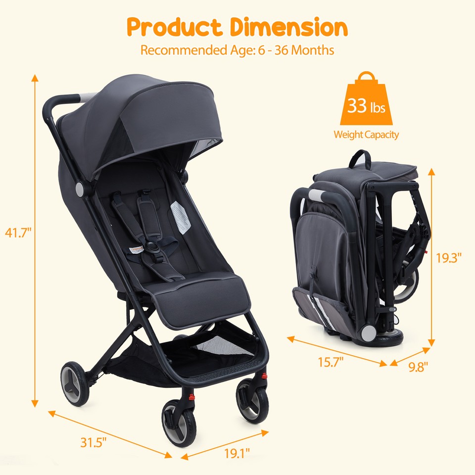 Lightweight Stroller Compact One Hand Fold Travel Stroller for Airplane ...