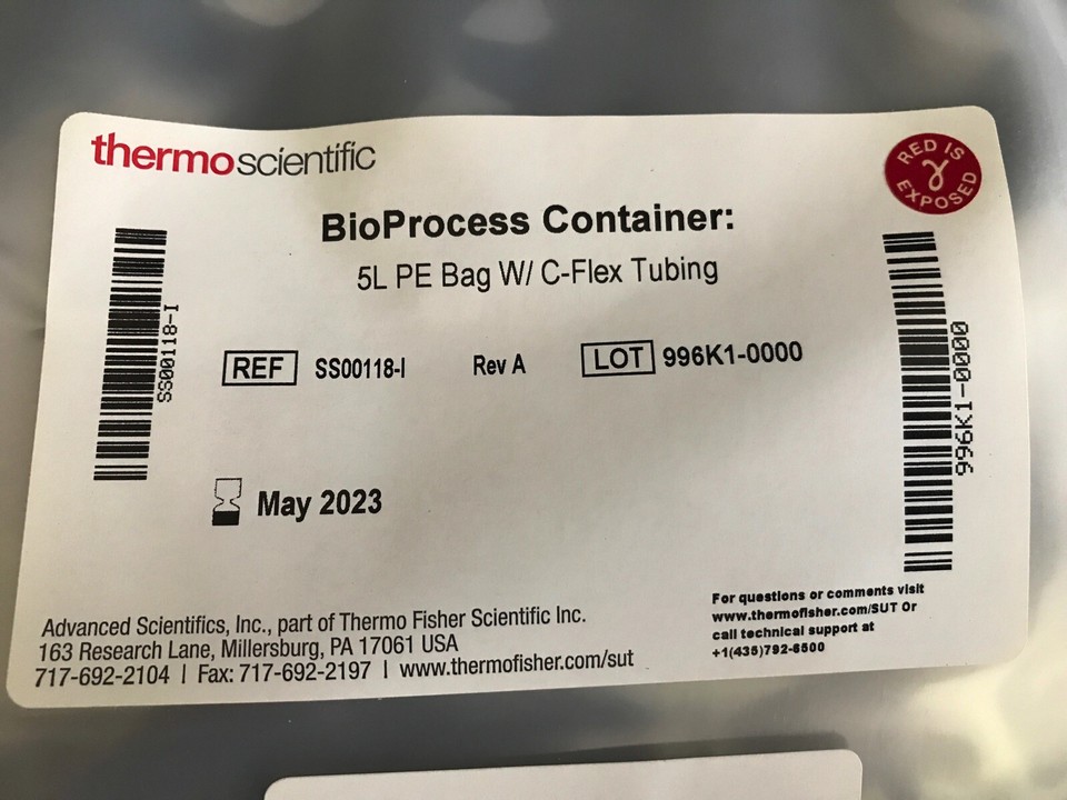 (5) THERMO 5L 2D Labtainer Bioprocess PE Bag Container BPC C-Flex ...