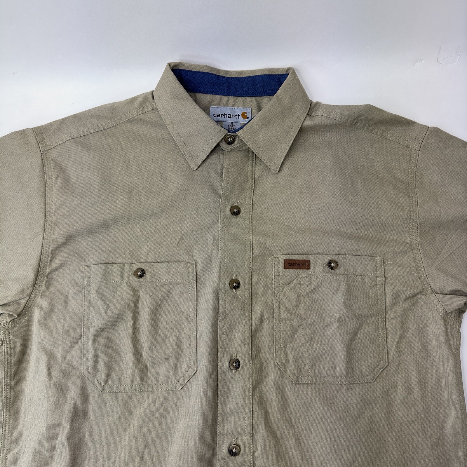 Carhartt Mens Medium Khaki Brown Button Up Short Sleeve Shirt Workwear ...