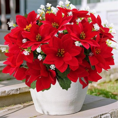 14'' Artificial Poinsettias Flowers for Outdoor,12 Bunches Mixed Fake ...