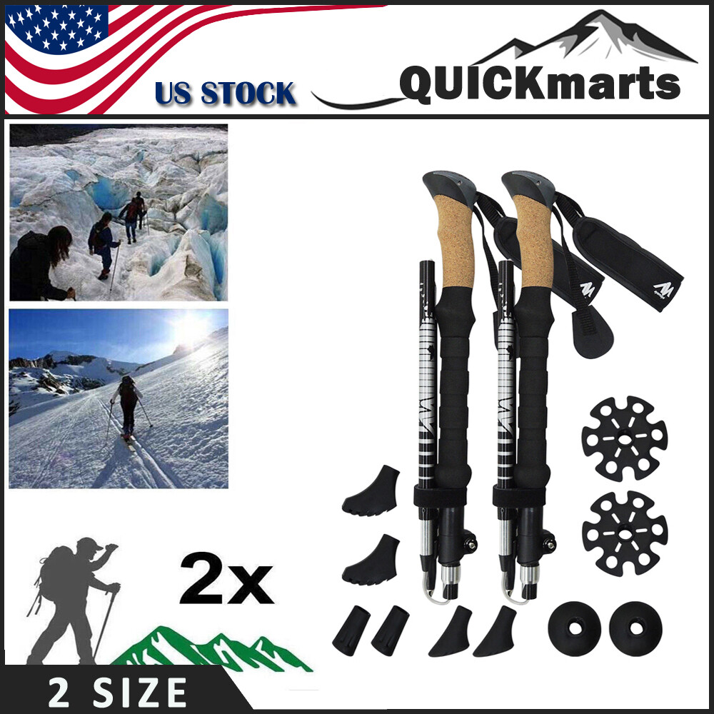 Pair 2 Trekking Walking Hiking Sticks Poles Adjustable Alpenstock Anti ...