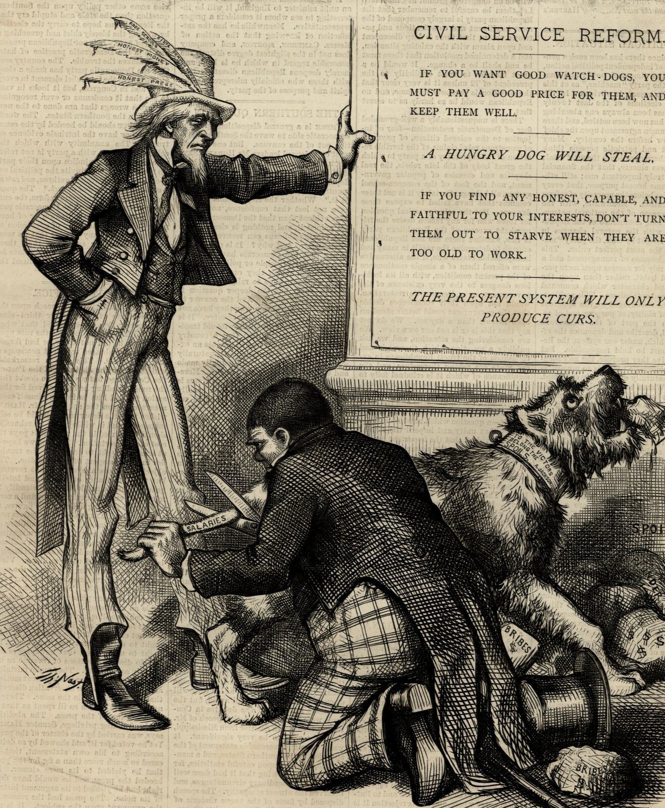 Uncle Sam Thomas Nast art Civil Service reform 1876 wood engraved print | eBay
