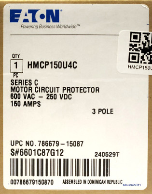 EATON CUTLER HAMMER HMCP150U4C 150 AMP Type HMCP Motor Circuit ...