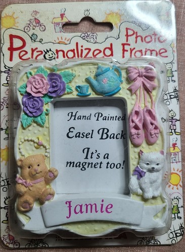 Jamie Personalized Photo Frame Magnet & Easel Floral Cat & Teddy Bear ...