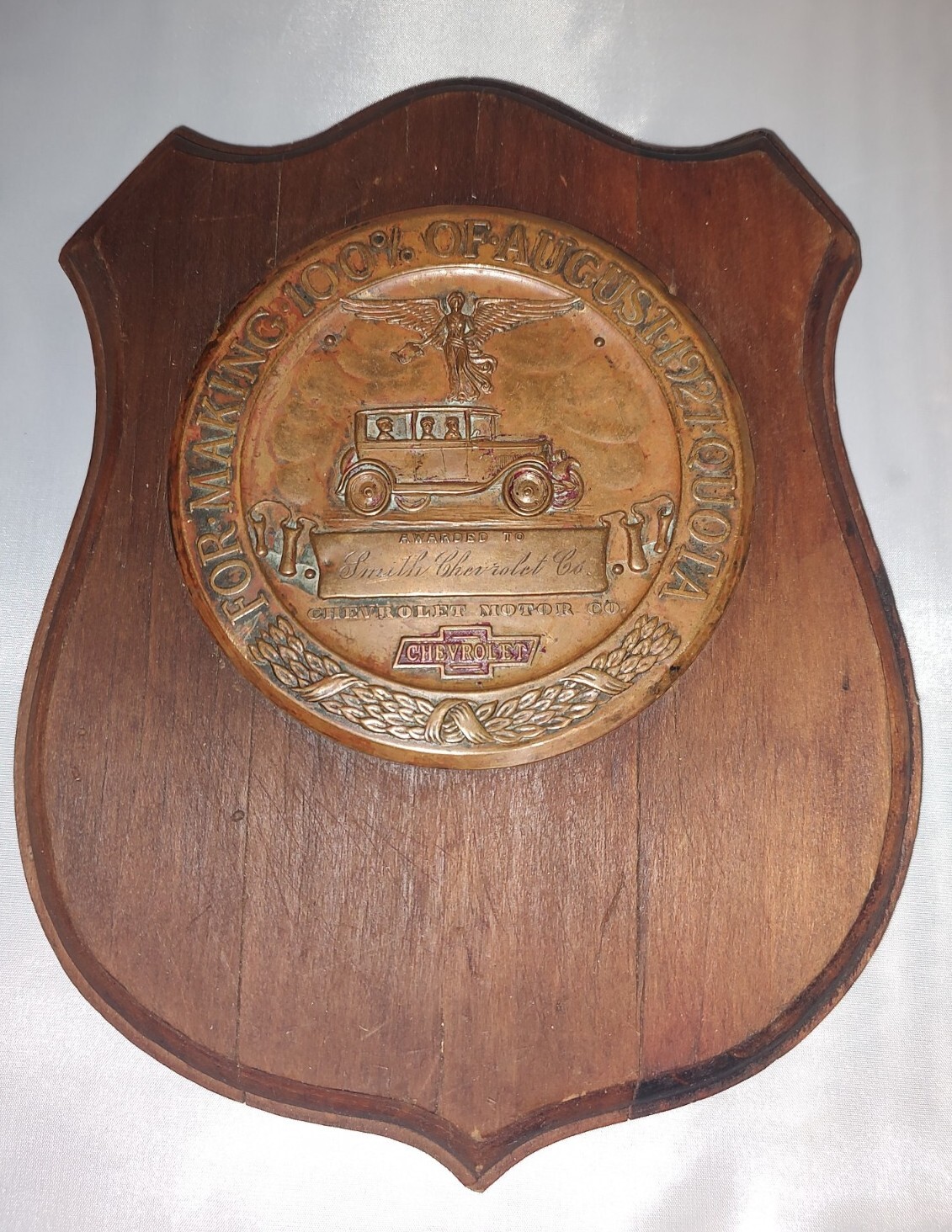 RARE CHEVROLET August 1927 Dealer Quota Award Plaque Early Chevy ...