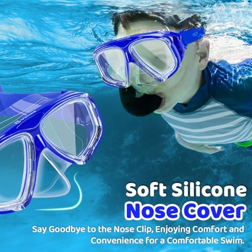 Swim Goggles with Nose Cover, Snorkel Diving Mask Fabric Strap Wide 01 ...