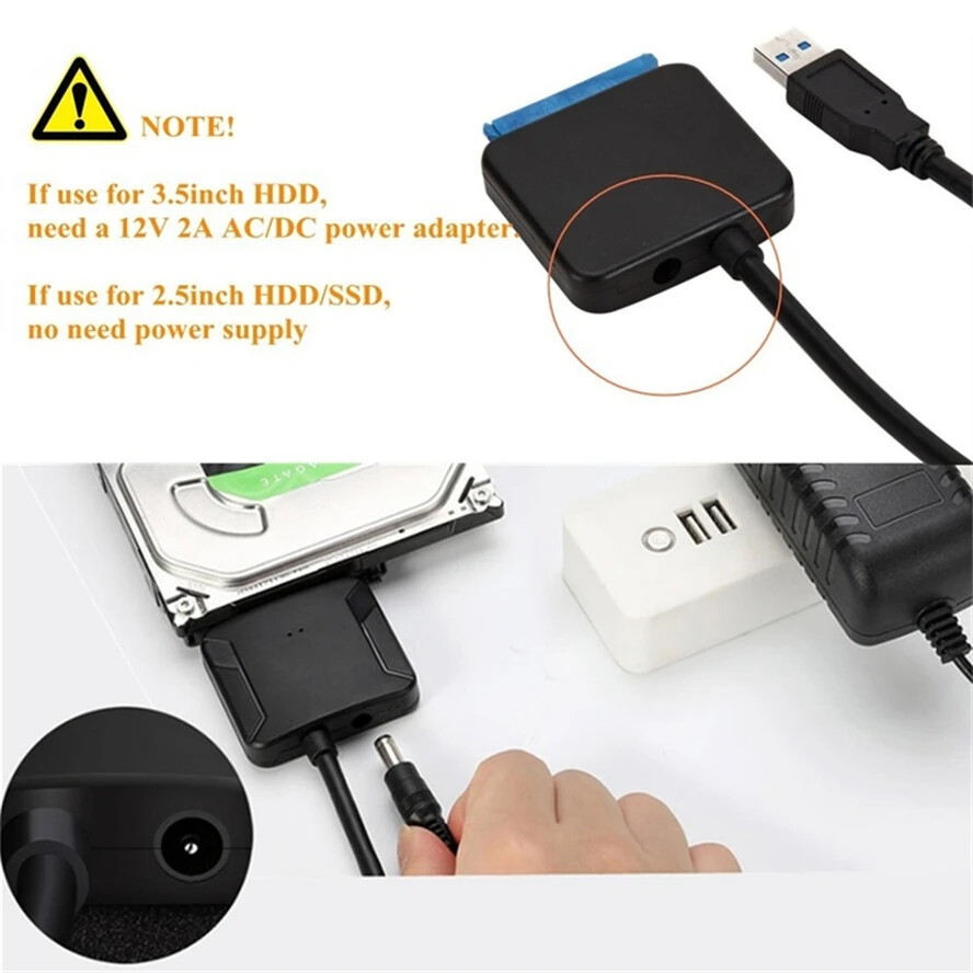 USB 3.0 to SATA External Hard Drive Reader 2.5" 3.5" HDD SSD Power ...