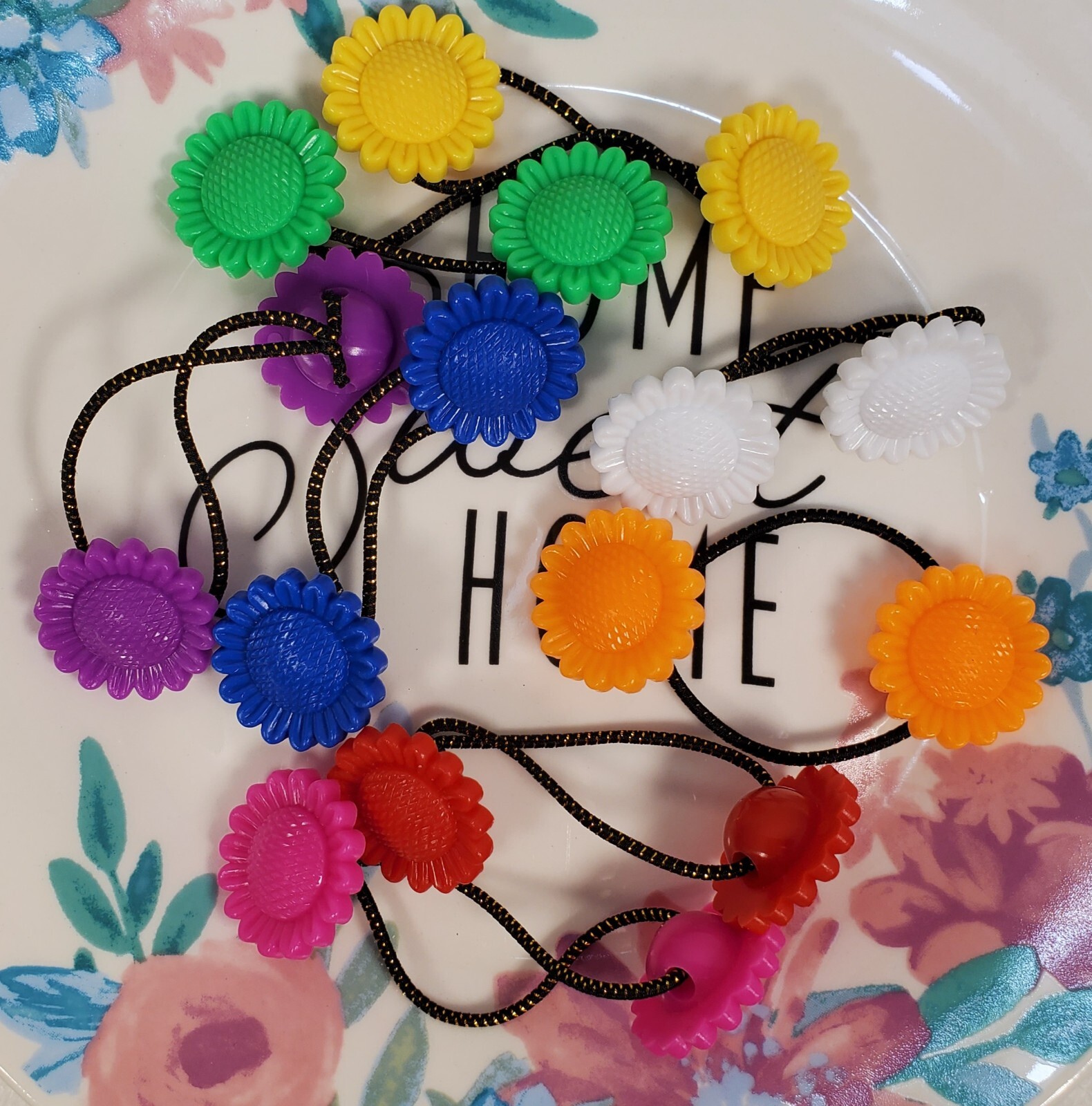 flower blue green red bead hair Knocker girl Scrunchie Ball Ponytail ...