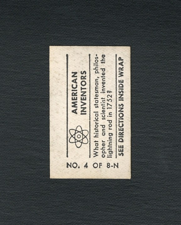 1948 Topps Magic Photo 4N (American Inventors) Benjamin Franklin ...