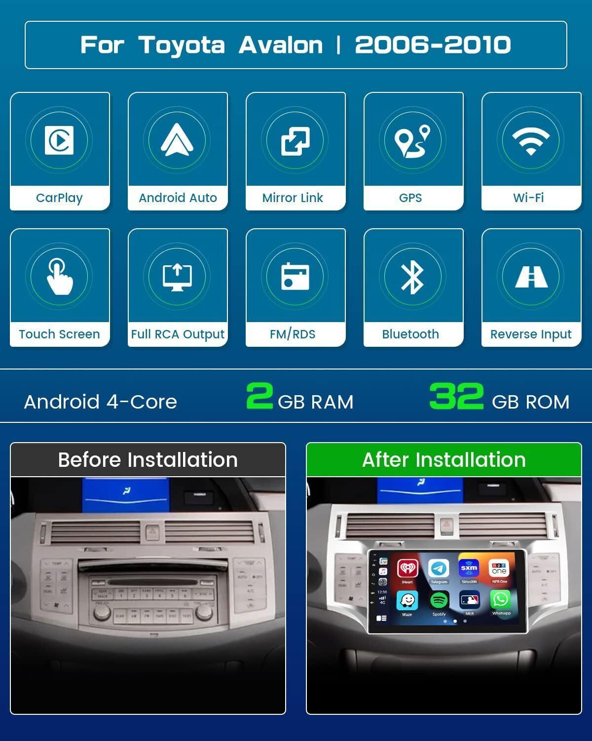 CarPlay For Toyota Avalon 2006-2010 Android 12.0 Car Stereo Radio GPS ...