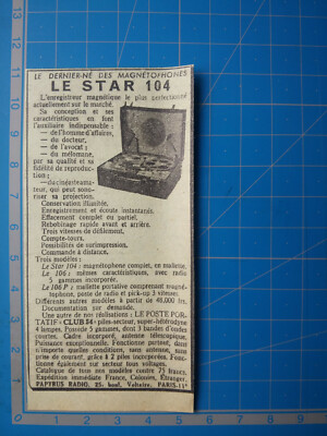 MAGNETOPHONE STAR 104 PAPYRUS RADIO PARIS publicité ancienne 1954 | eBay