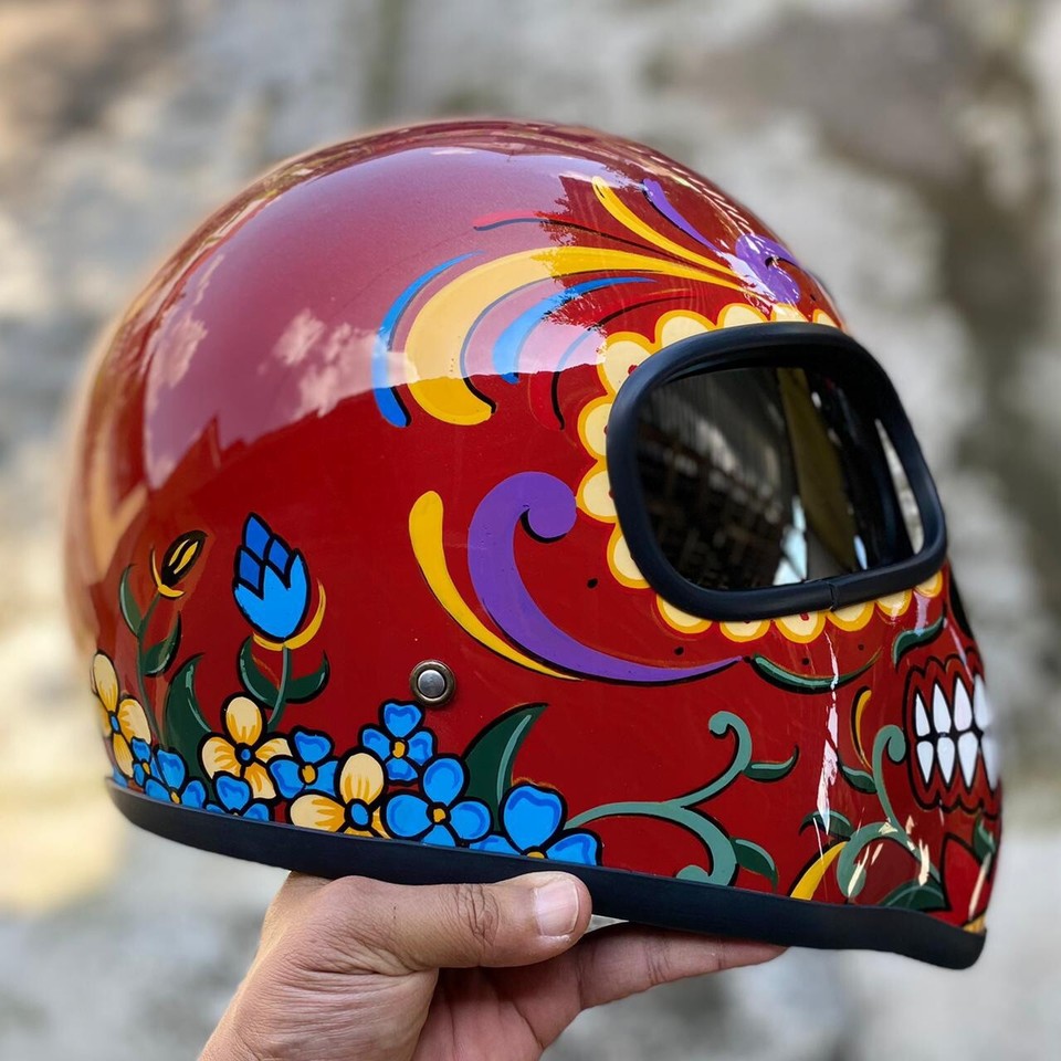 SALE ! VINTAGE CUSTOM HELMET XF-GP SUGAR SKULL FOR BOBBER CHOPPER ...
