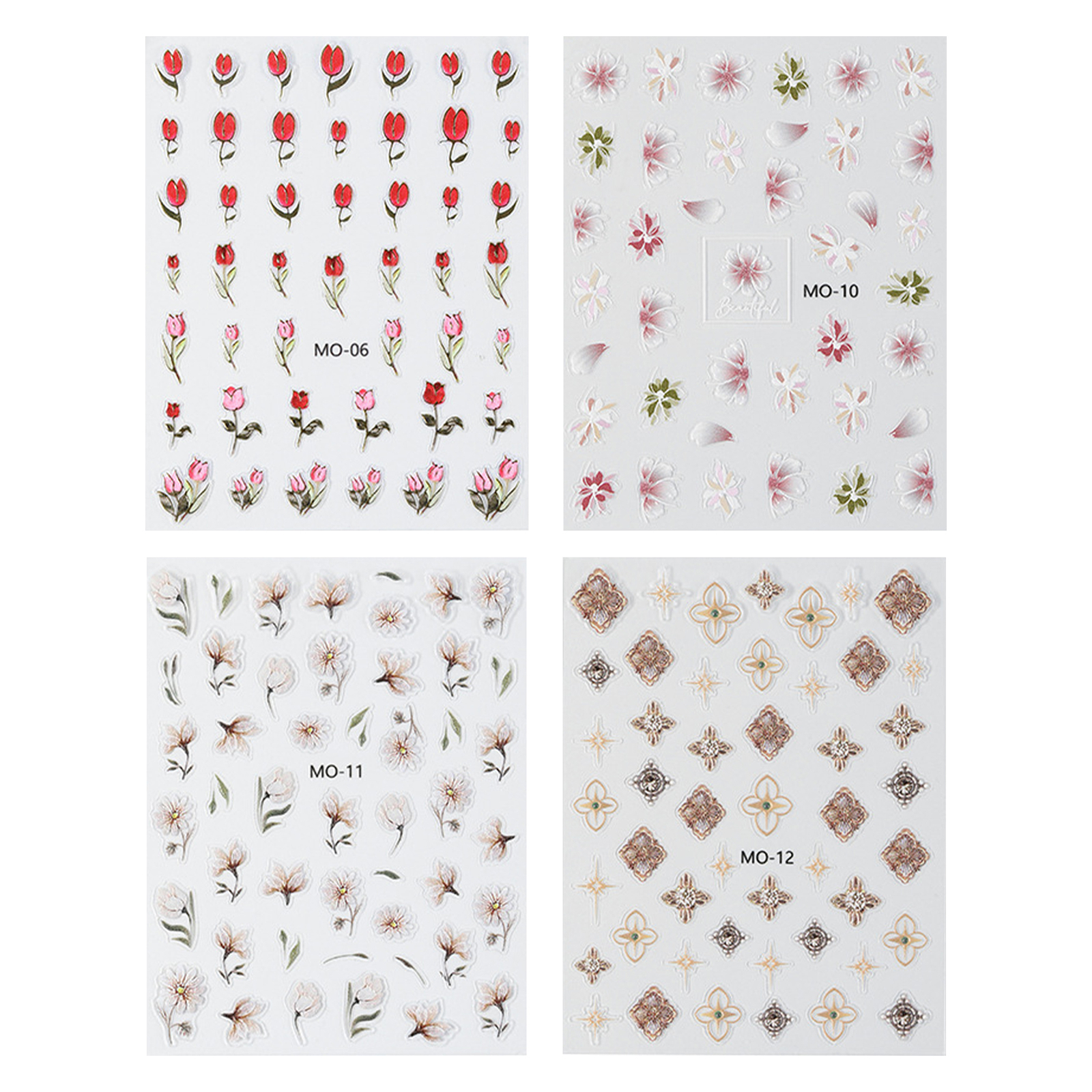 4pcs Removal Self5D Stereoscopic Nail Sticker Flower Foliage Shining | eBay