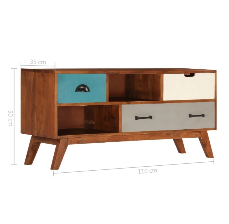 Vintage Retro Tv Cabinet Stand 3 Drawer Media Storage Unit Furniture ...