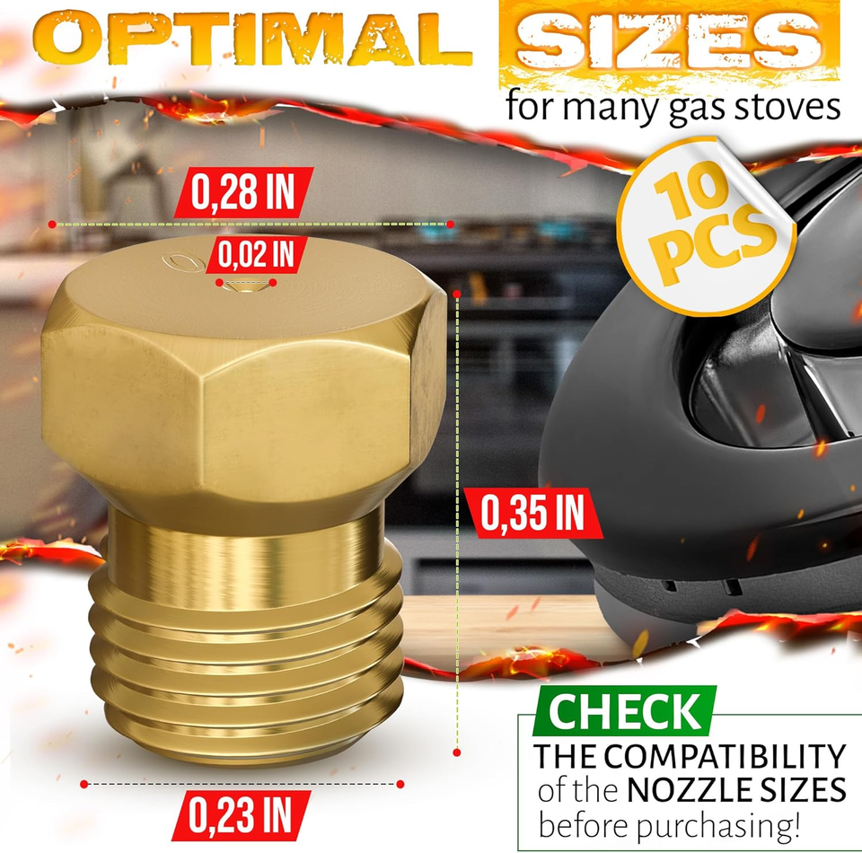 10Pcs Brass Jet Nozzle Propane Orifice Kit LP Gas Hose Burner ...