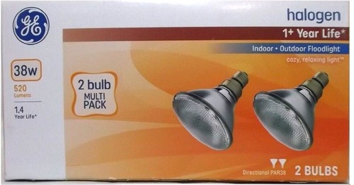 2 PACK GE Bulbs Hlgn 38 Watts 520 Lumens PAR38 White In/Out Door ...