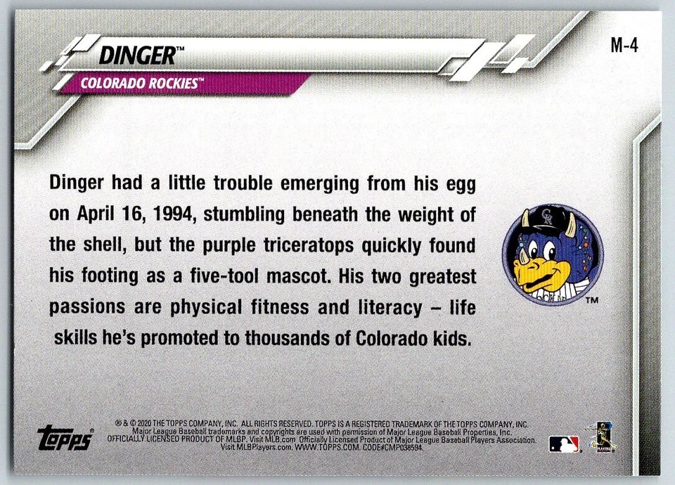 2020 Topps Opening Day Mascots DINGER #M-4 Colorado Rockies | eBay