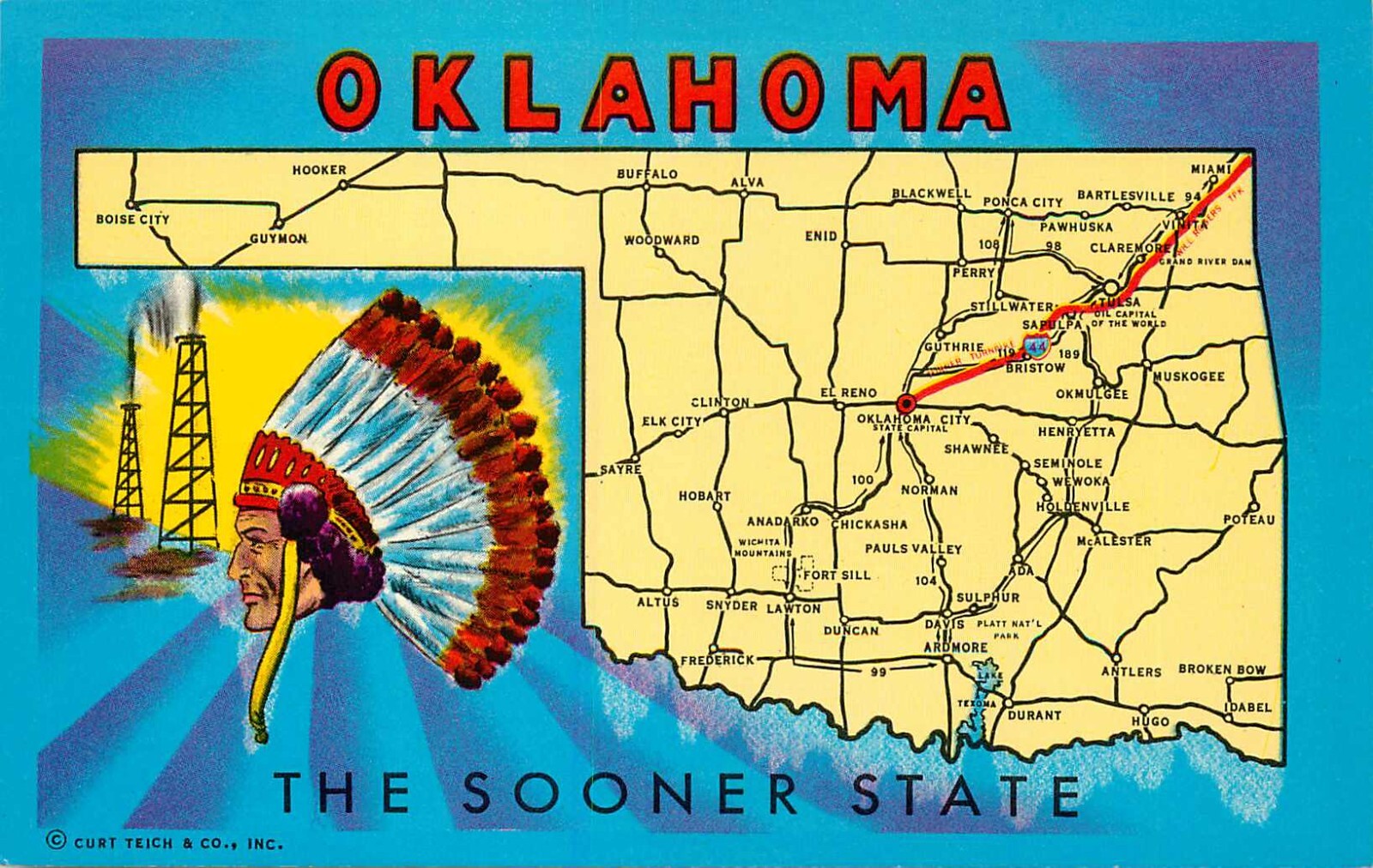 Postcard Oklahoma Unposted State Map The Sooner State Native American ...