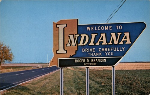 Indiana Welcome sign state line marker ~ postcard sku285 | eBay
