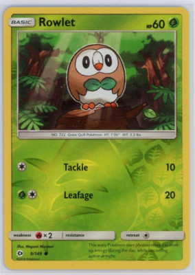 Pokemon TCG Rowlet Sun & Moon Base 9/149 Reverse Holo Common | eBay