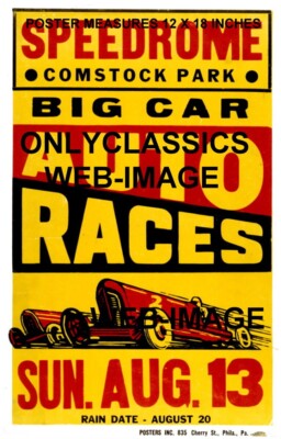 1950 COMSTOCK PARK SPEEDROME MICHIGAN AUTO RACING ART DECO 12X18 POSTER ...