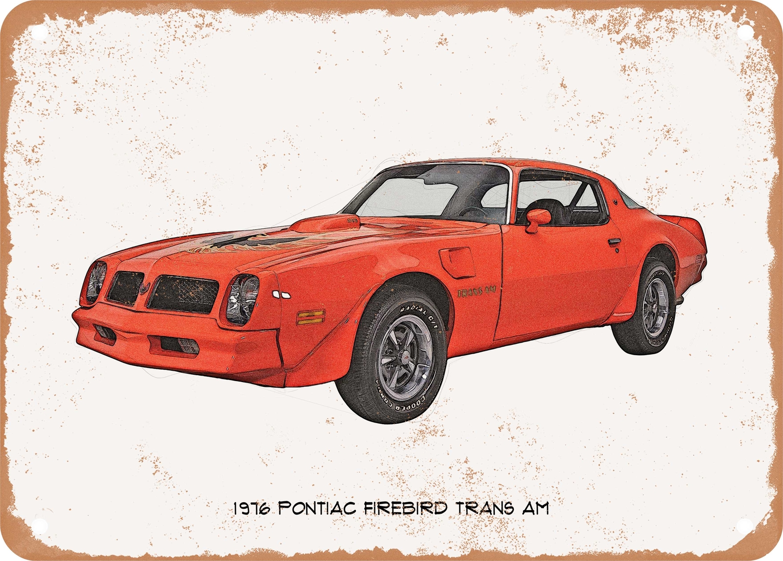 Classic Car Art - 1976 Pontiac Trans Am Pencil Sketch - Rusty Metal ...